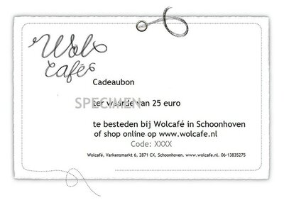 Cadeaubon twv 20 euro - Wolcafé is de winkel voor haken, breien, amigurumi, workshops en meer